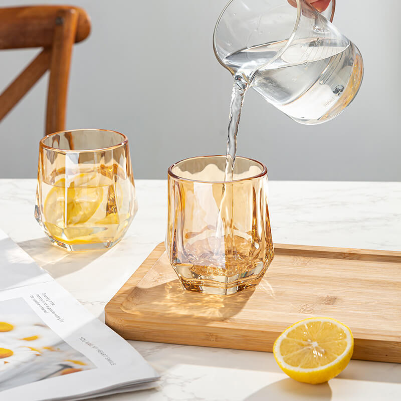 MOREUSHOP | Amber Hexagonal Glass Cup – Moreushop®