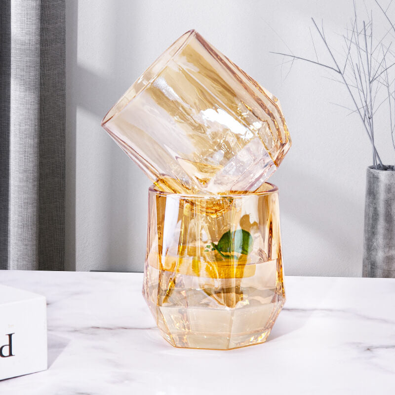 MOREUSHOP | Amber Hexagonal Glass Cup – Moreushop®