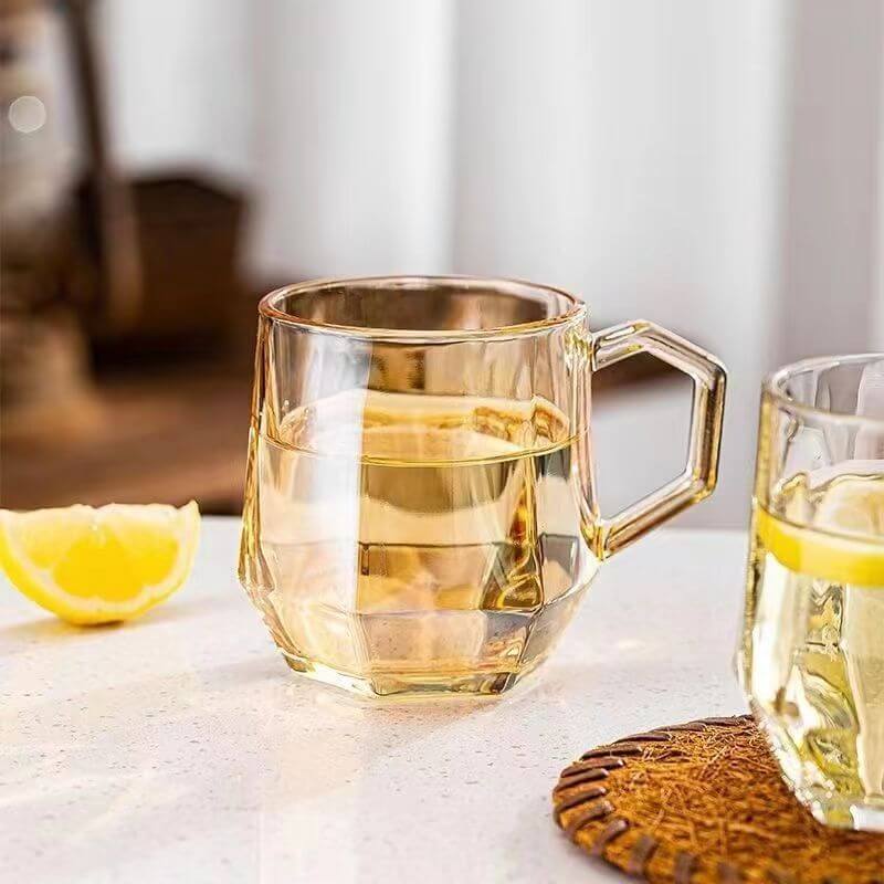 MOREUSHOP | Amber Hexagonal Glass Cup – Moreushop®