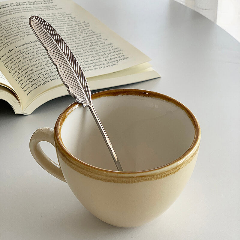 MOREUSHOP | Feather Stainless Steel Dessert Spoon & Fork – Moreushop®