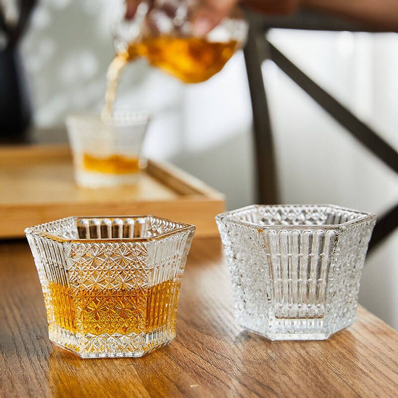 MOREUSHOP | Hexagonal Embossed Glass Cup – Moreushop®