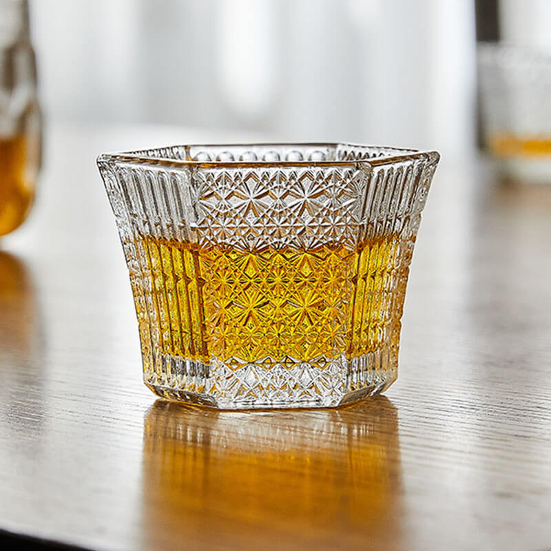 MOREUSHOP | Hexagonal Embossed Glass Cup – Moreushop®