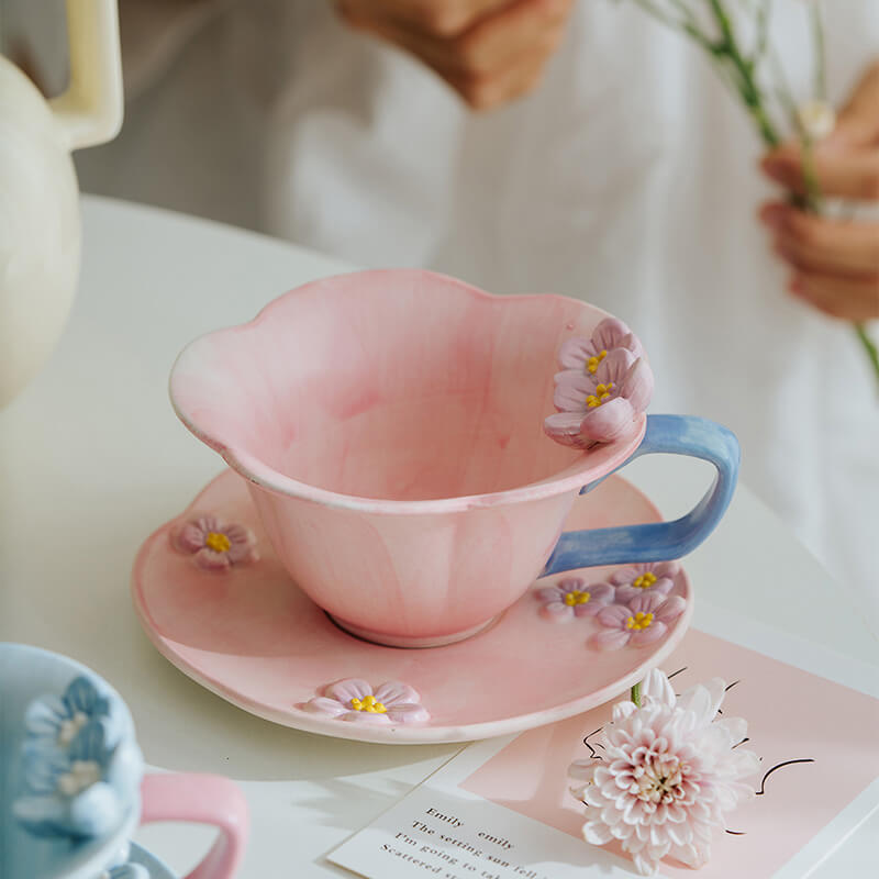 MOREUSHOP | Spring Embossed Plum Blossom Ceramic Cup and Saucer ...