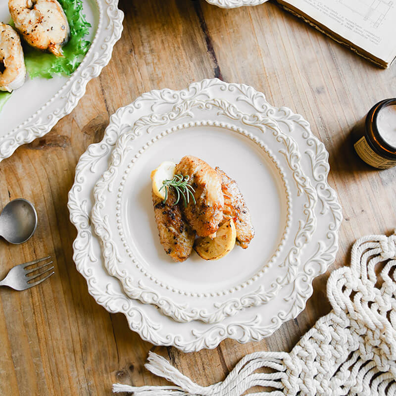 MOREUSHOP | Vintage Embossed Ceramic Dinner Plate – Moreushop®