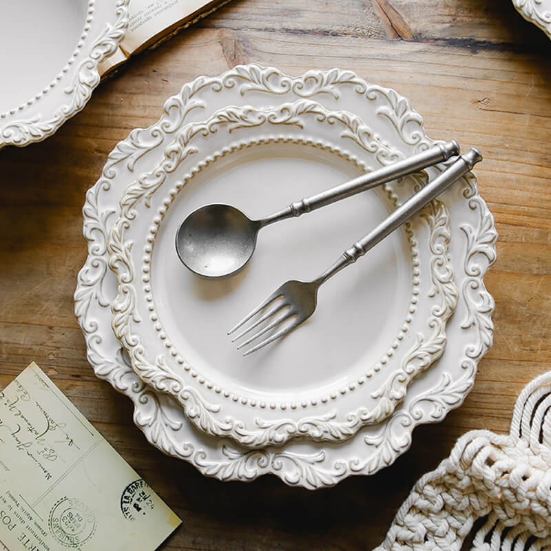 MOREUSHOP | Vintage Embossed Ceramic Dinner Plate – Moreushop®