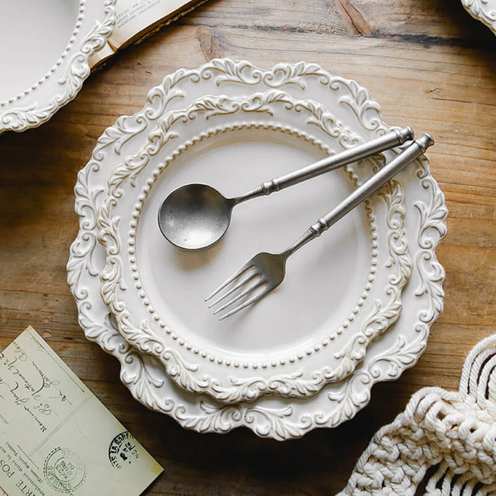 MOREUSHOP | Vintage Embossed Ceramic Dinner Plate – Moreushop®