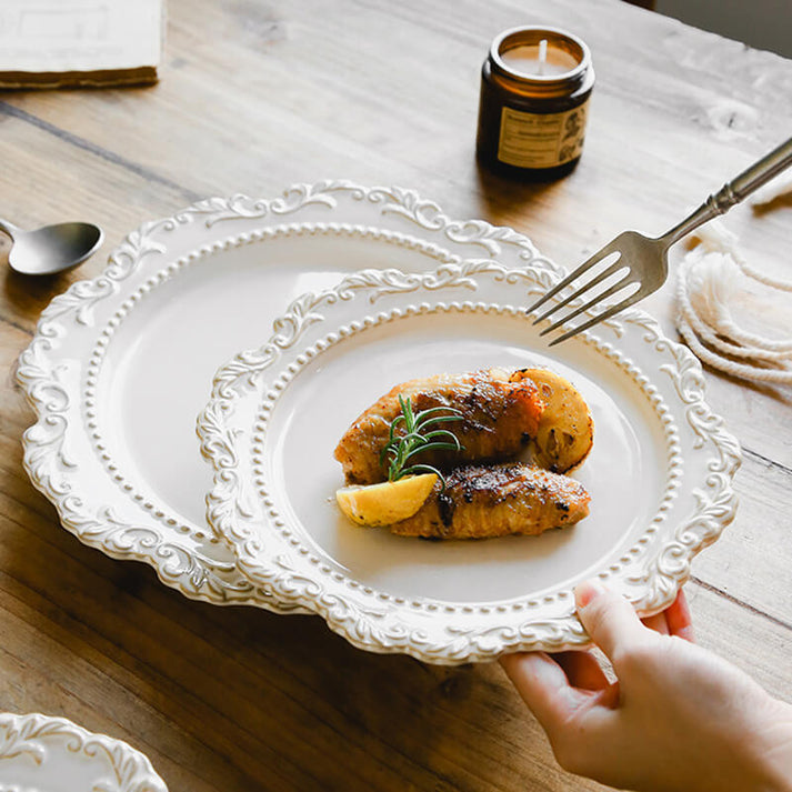 MOREUSHOP | Vintage Embossed Ceramic Dinner Plate – Moreushop®