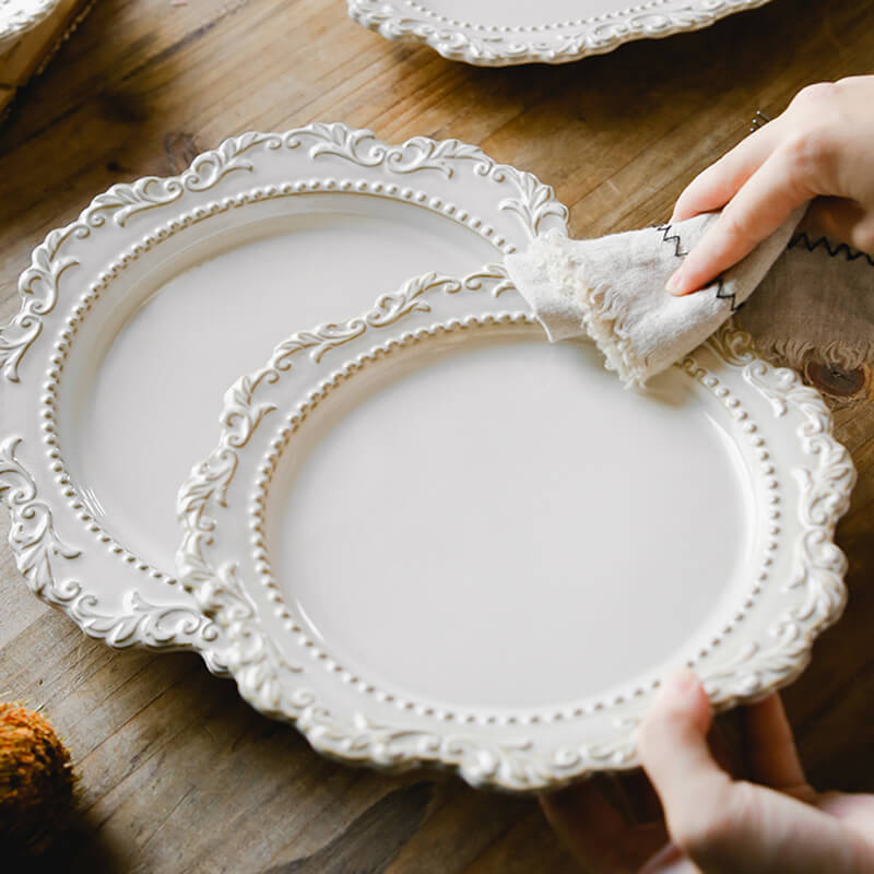 MOREUSHOP | Vintage Embossed Ceramic Dinner Plate – Moreushop®